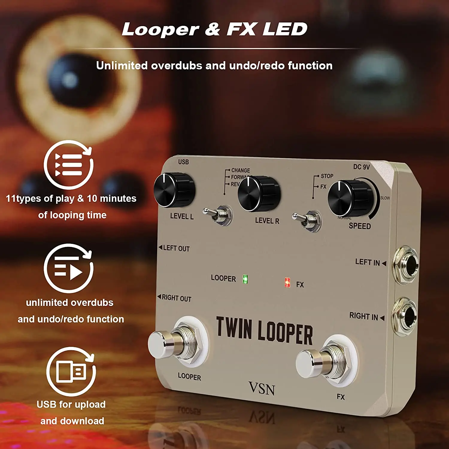 VSN-Twin-Looper-Electric-Guitar-Effect-Pedal-Loop-Station-11-Types-of ...