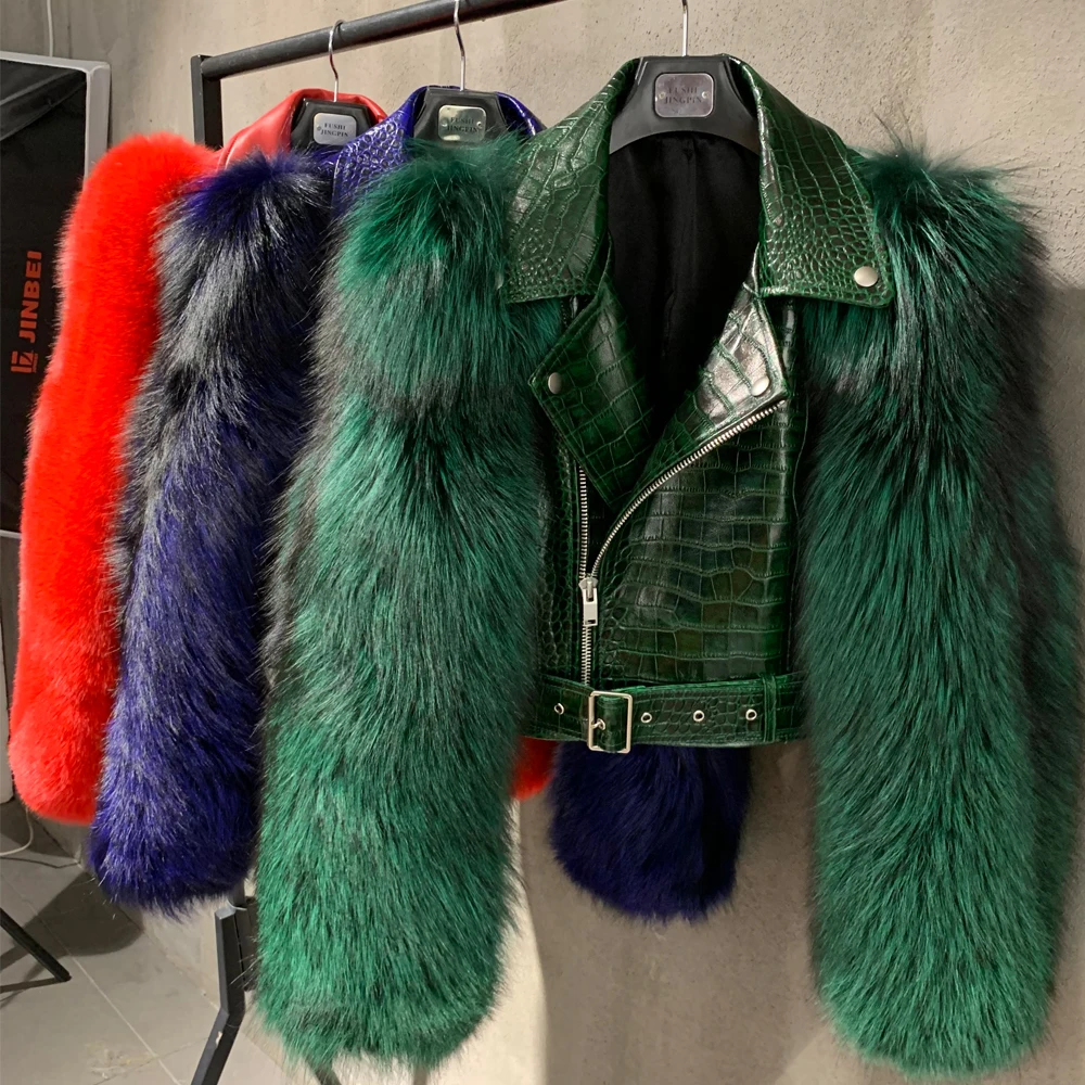 Jacket-Leather-Fur-Fox-Sleeve-Ladies-Biker-Jacket-Leather-with-Real-Fur ...