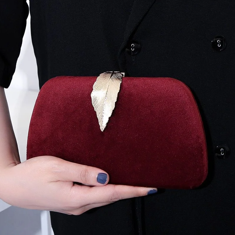 Elegant PU Leather Leaf Decor Women's Evening Clutch Bag Luxury ...