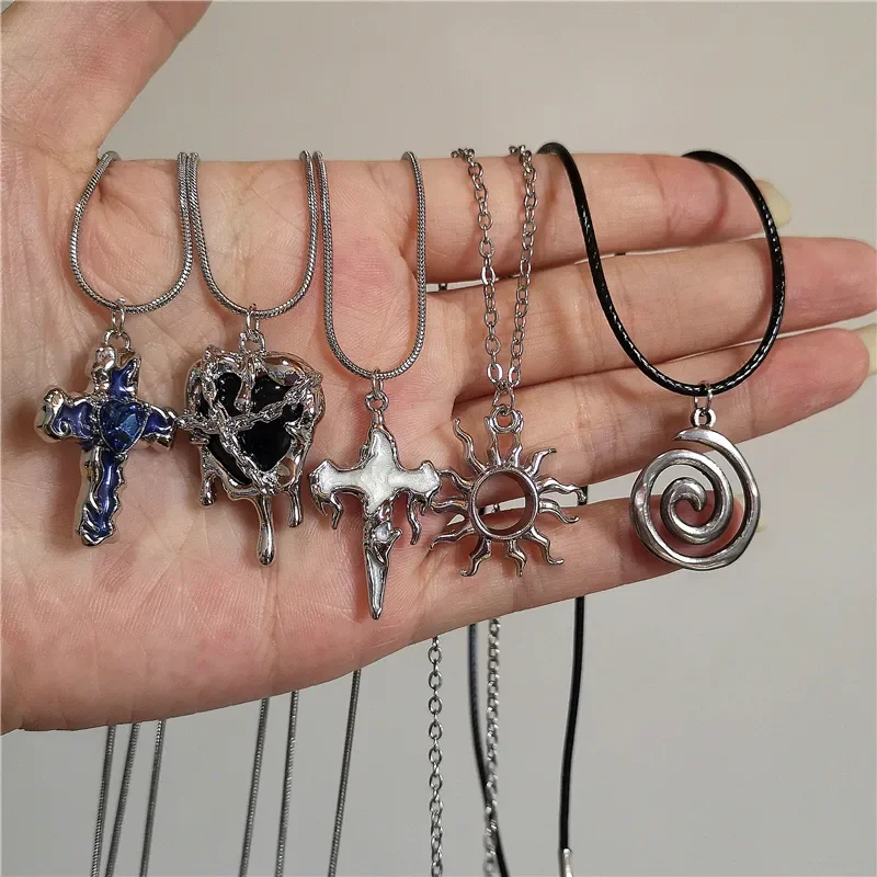 Goth-Irregular-Heart-Cross-Vortex-Pendant-Snake-Rope-Chain-Necklace-For ...
