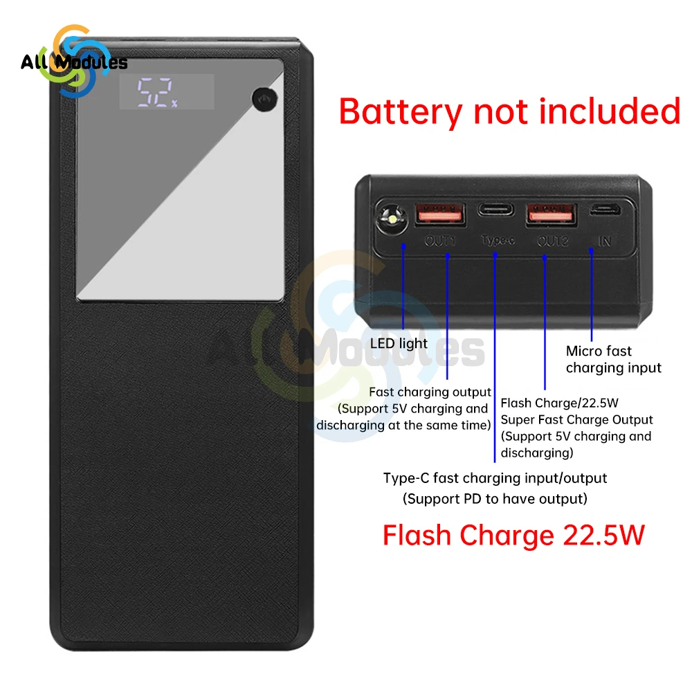No Soldering 6 Cells 26650 Battery Case Removable Rechargeable Case Kit ...