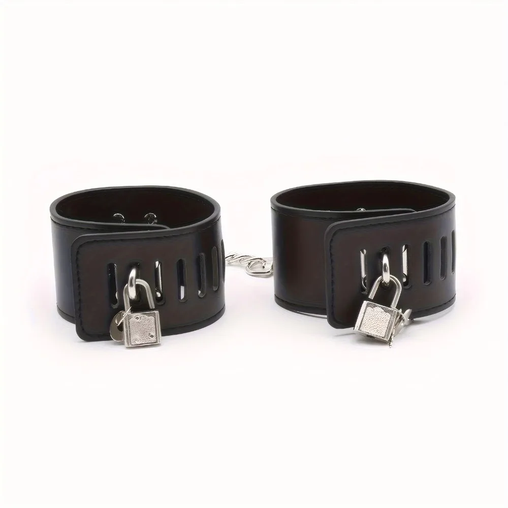 BDSM-PU-Leather-Handcuffs-Ankle-Cuffs-Neck-Brace-Lock-Bondage ...
