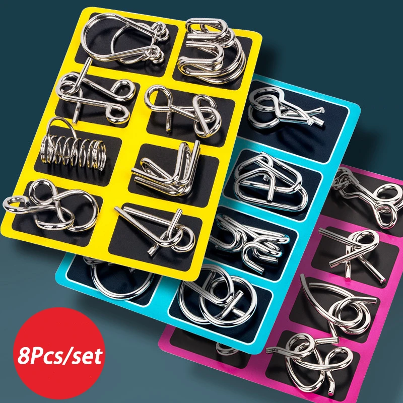 8Pcs/Set Metal Wire Puzzle Fidget Toys IQ Metal Brain Teaser Unlock ...