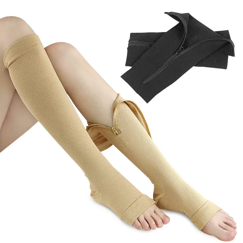 Pain-Relief-Knee-High-Medical-Zipper-Compression-Sock-Women-Men-High ...