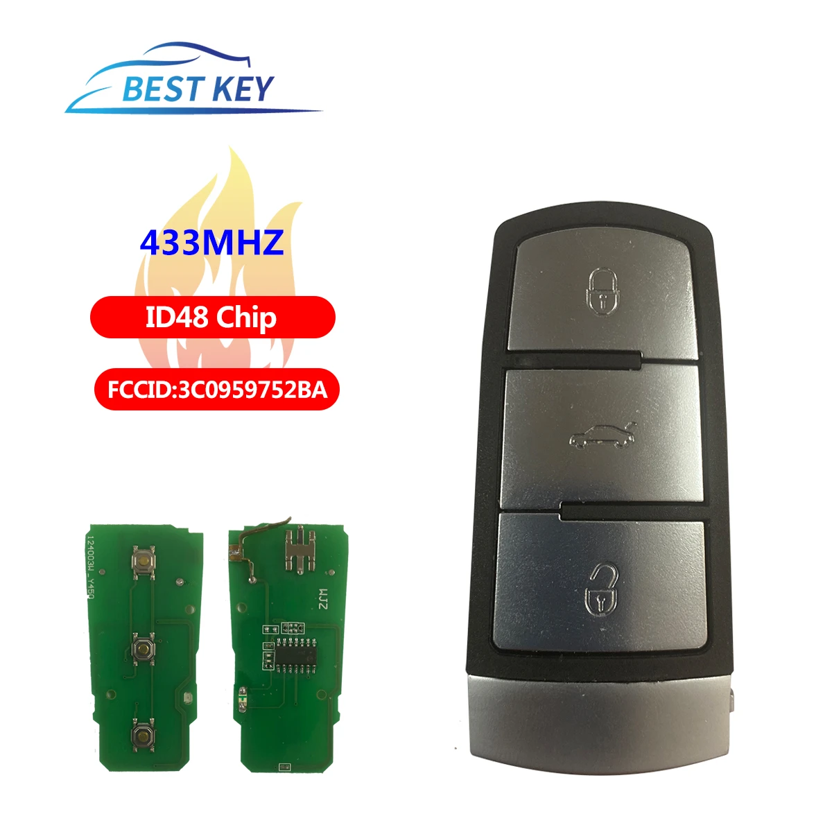 Bestkey Keyless Uncut Smart Remote Key Fob 433mhz Id48 Chip For ...