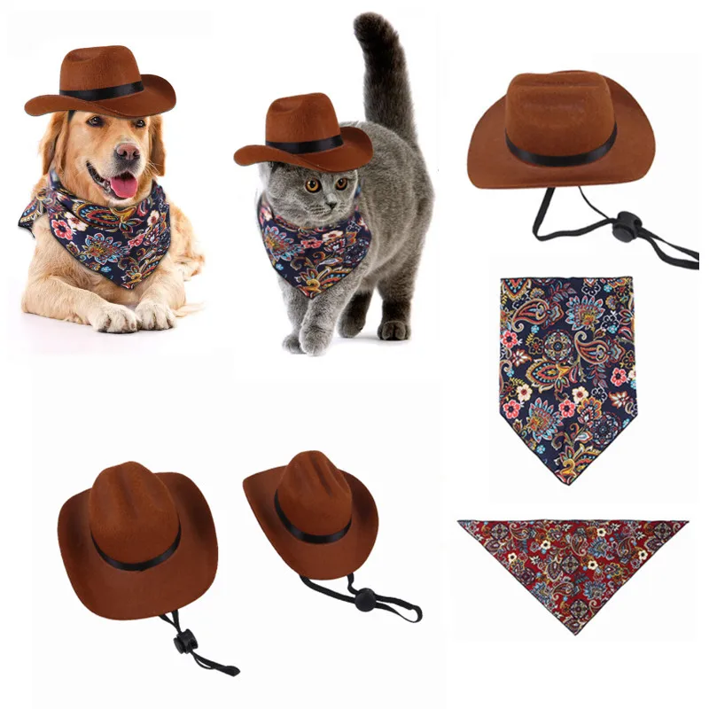 Pet-Hat-Western-Cowboy-Dog-Hat-Halloween-Pet-Triangle-Scarf-Funny-Retro ...