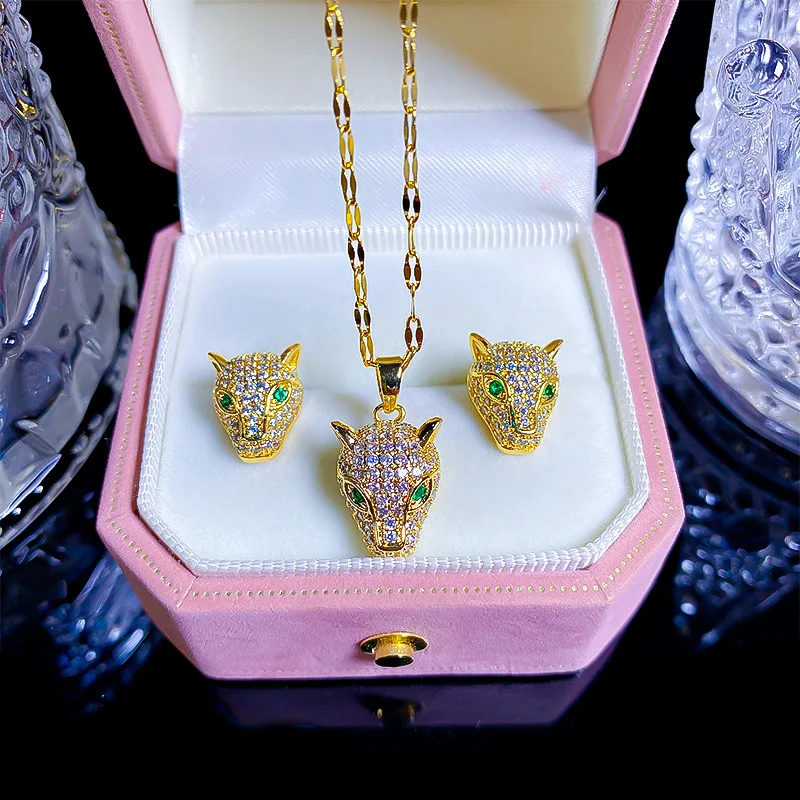 Gold-Plated-Leopard-Head-Jewelry-Set-for-Women-CZ-Stone-Panther ...
