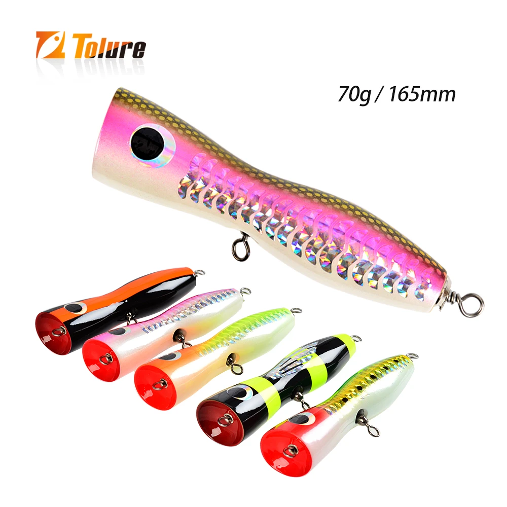 TOLU Topwater 1PCS 70g 165mm Wooden Popper Surface Trolling Lure Boat ...
