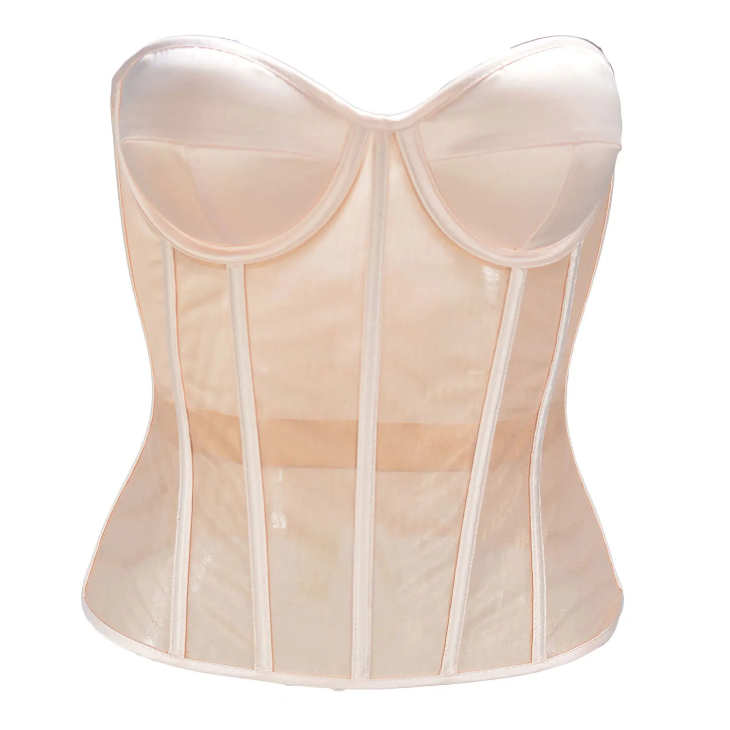 Mesh-Perspective-Fishbone-Bra-Women-Black-White-Beige-Solid-Sexy-Corset ...