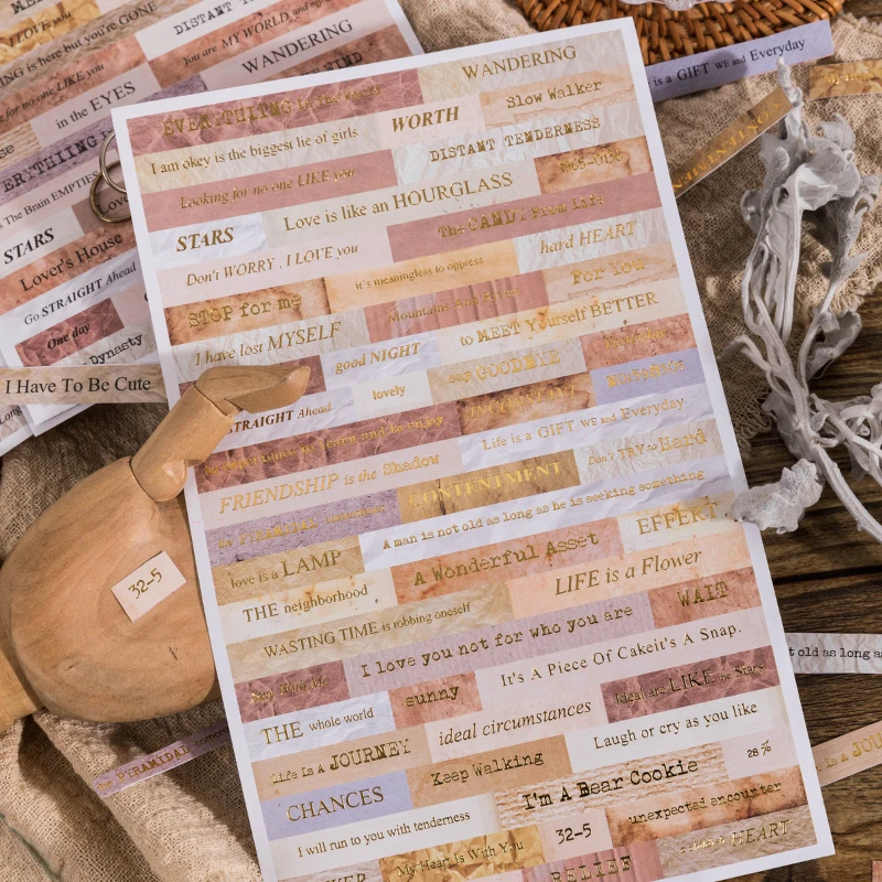 4pcs Vintage Scrapbook Letters Stickers Gilding Words Phrase Diary ...