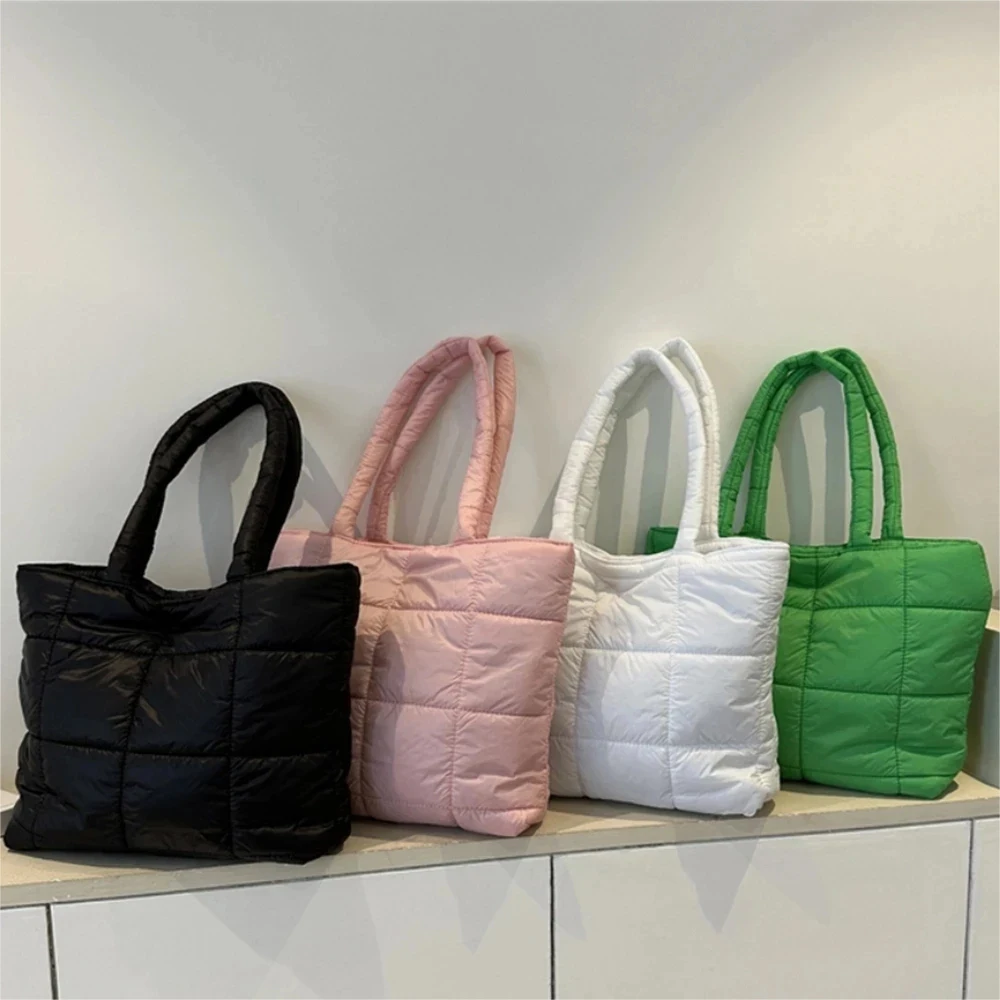 Quilted Puffer Tote Bag for Women Cotton Down Padded Shoulder Bag ...