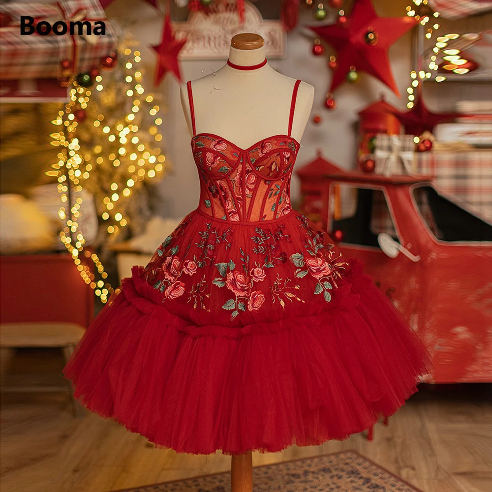 Booma Red Sweetheart Tulle Cupcake Prom Dresses Spaghetti Straps ...
