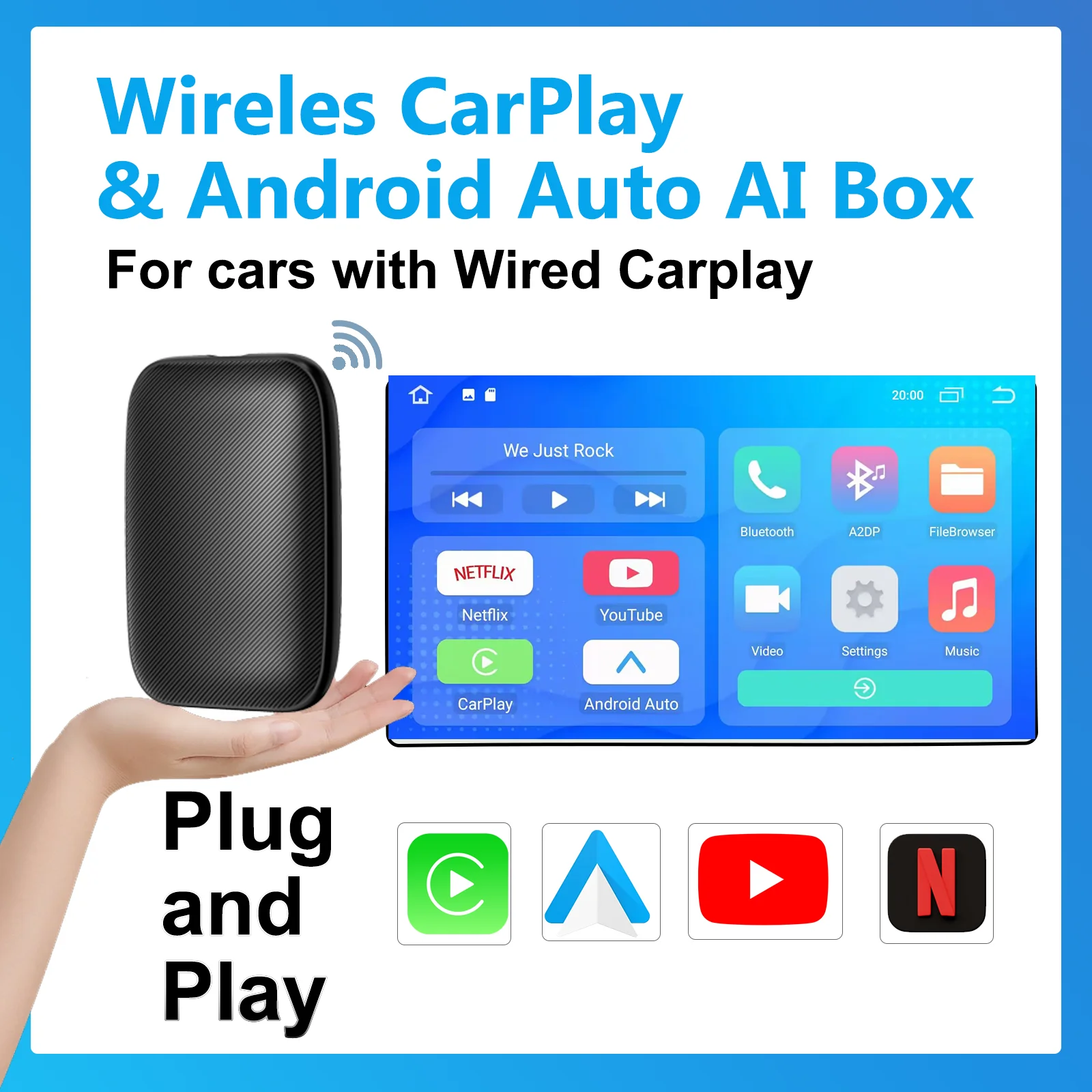 NEW MINI Ai Box Wireless Android Auto CarPlay Netflix YouTube For Audi ...