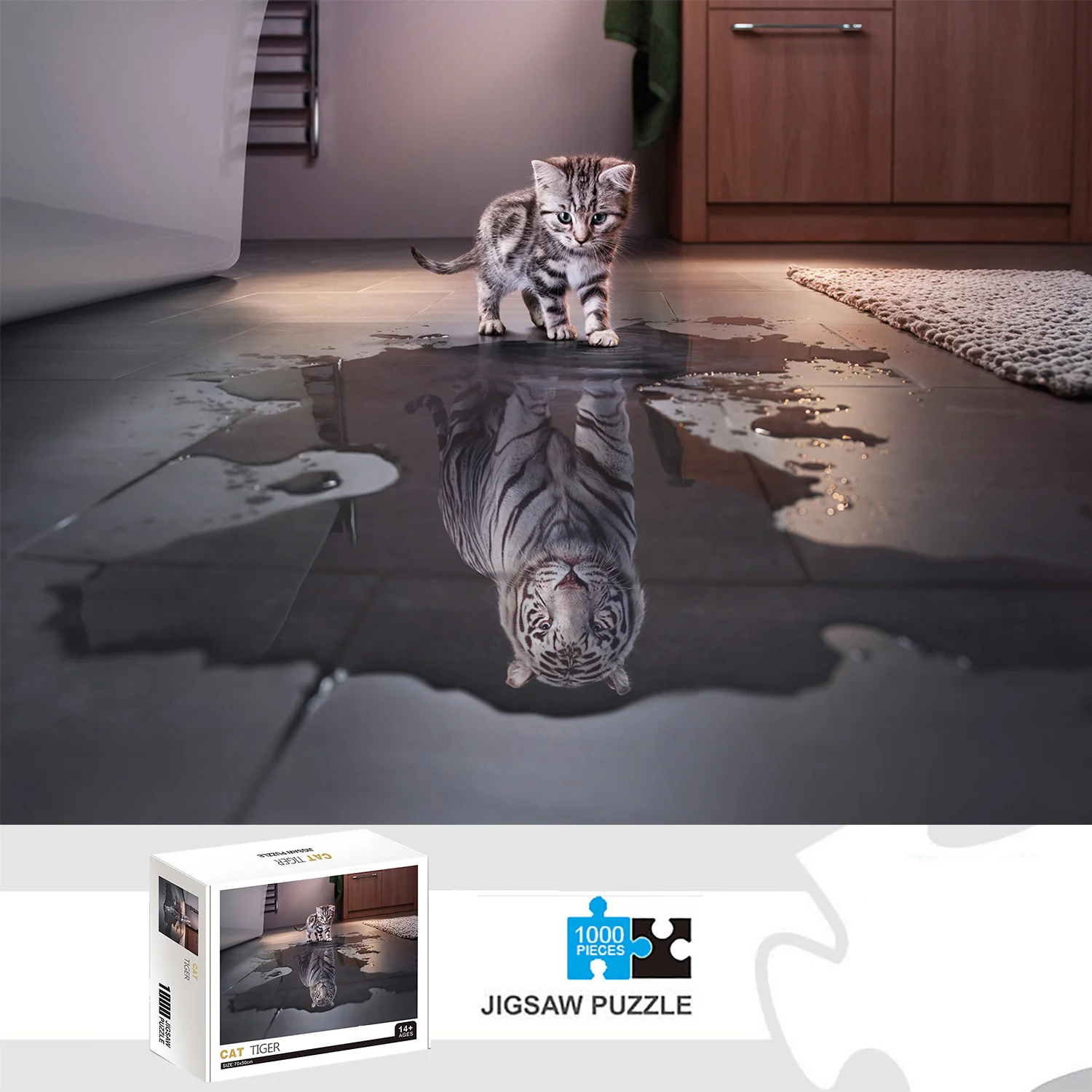 1000-Pieces-Cat-Water-Reflection-Tiger-Jigsaw-Puzzle-Home-Decor-Adults ...