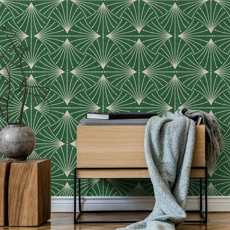 Green-Geometric-Wallpaper-Roll-Modern-Design-Wallpaper-Peel-and-Stick ...