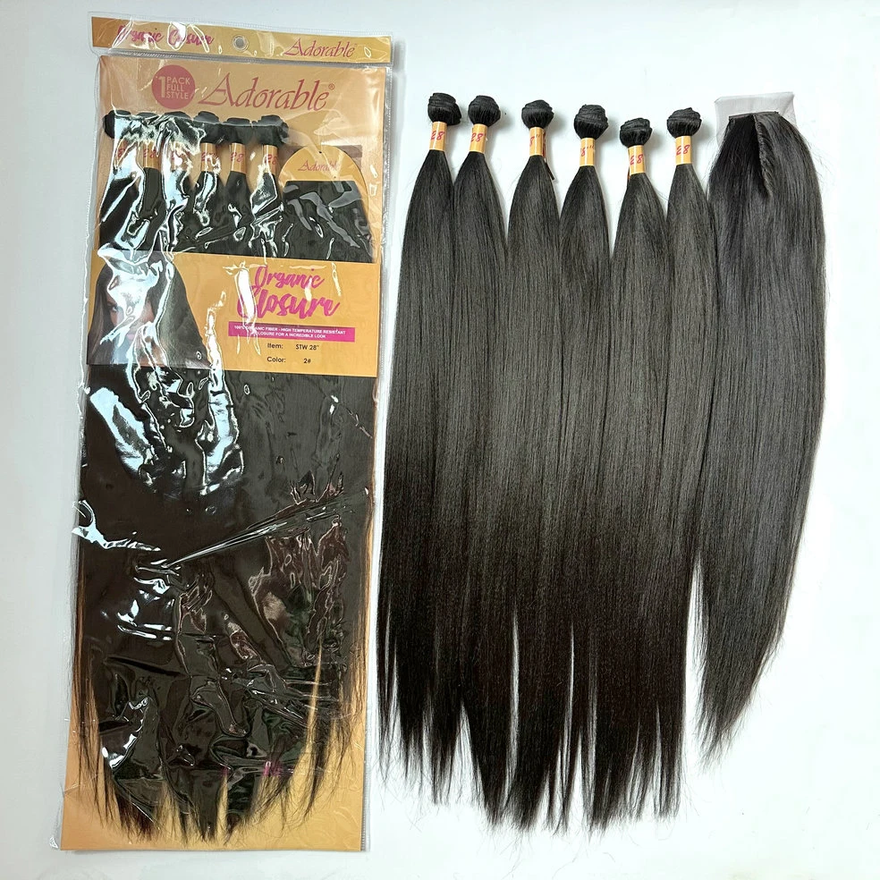 Hot-Sell-Long-Silk-Straight-Synthetic-Hair-Bundles-With-Closure-High ...