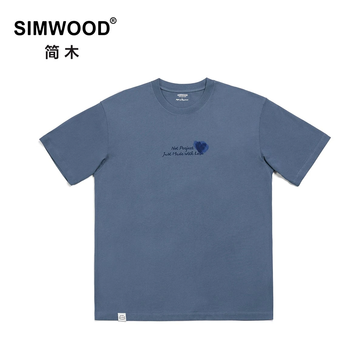 SIMWOOD 2023 Summer New Oversize 280g heavyweight 100% Cotton Chest Love Print Short Sleeve T ...