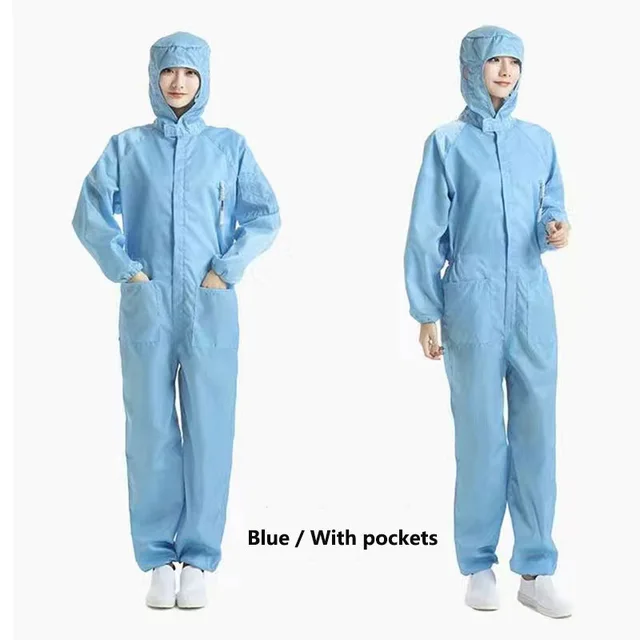Unisex Protective One-piece Coveralls Clean Clothes Hood Dust-proof ...