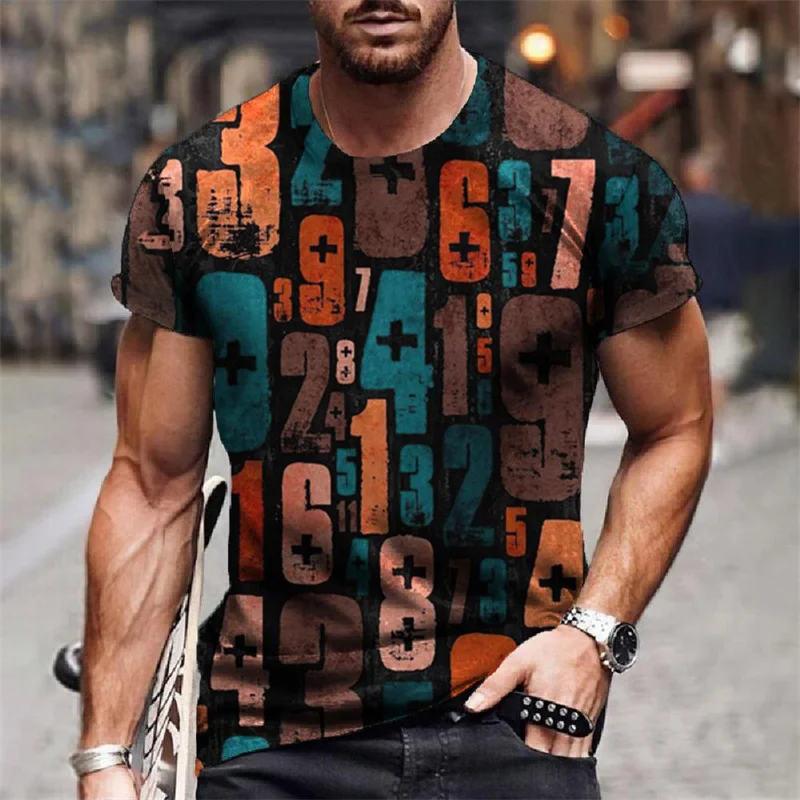 Numerical Letter Pattern T-Shirt For Men Funny 3D Printed T Shirts ...