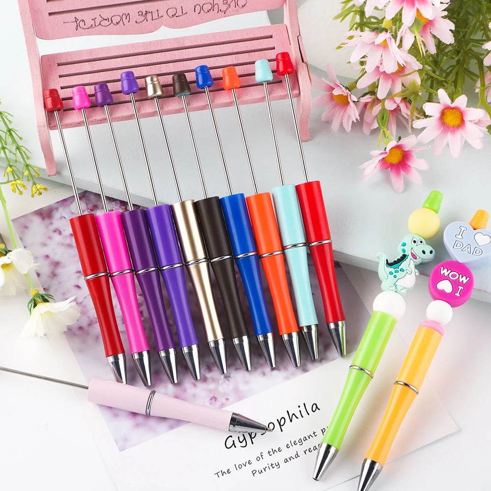 Kovict 5pcs Black Ink Plastic Beadable Pen Ballpoint Pens DIY Personalized Cute Gift School ...