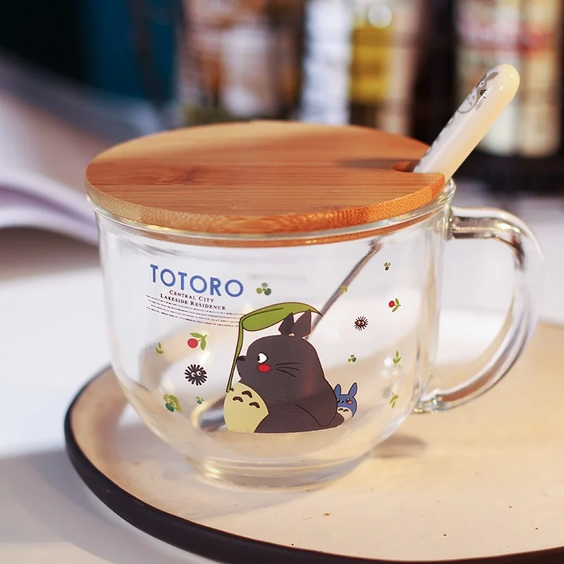 Cartoon Totoro Glass Milk Cup Cute Girl Cup Thickened With Lid Spoon ...