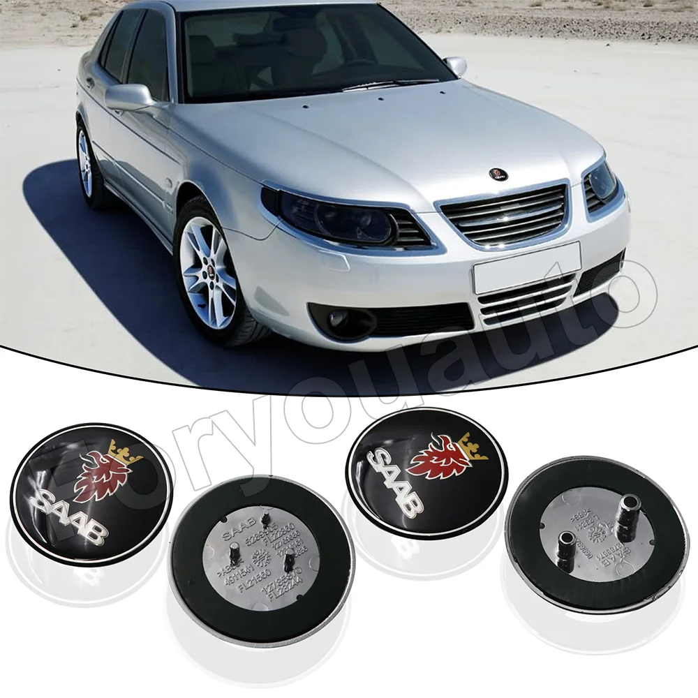 2PCS 68mm Black Badge for SAAB 93 9-3 95 9-5 2003-2010 Car Front Bonnet ...
