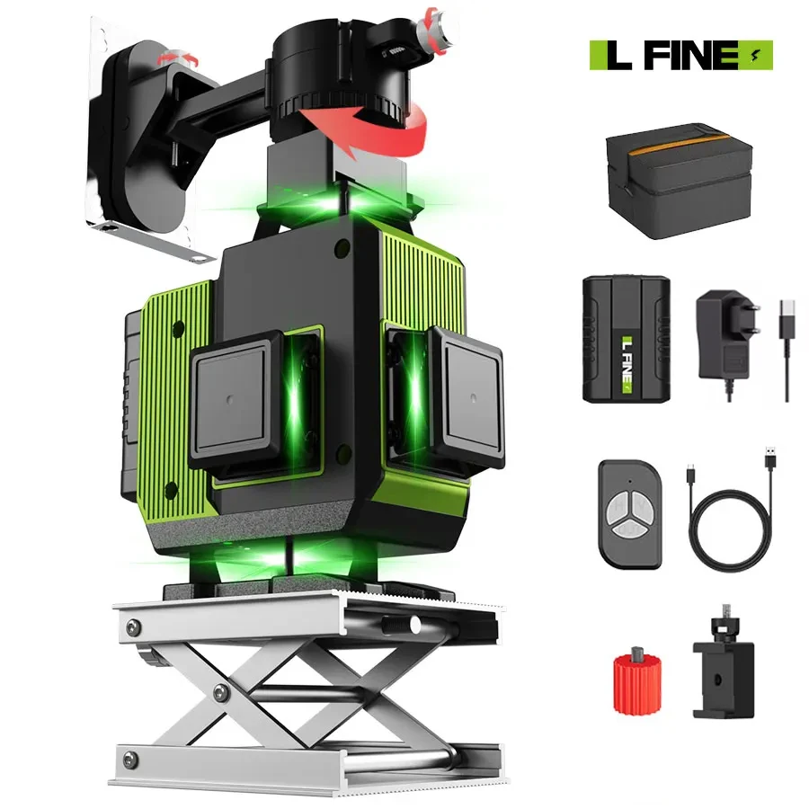 LFINE-4D-16-Lines-Professional-Laser-Level-Cross-Green-Light-Automatic ...