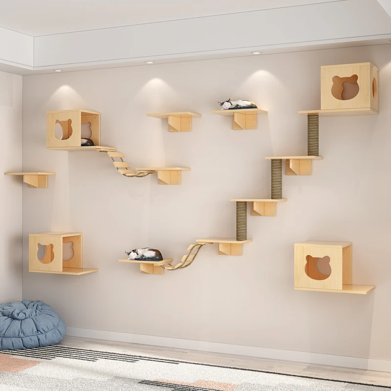Wall-Hanging-Solid-Wood-Cat-Game-Climbing-Frame-Cats-Tower-Tree-Condo ...