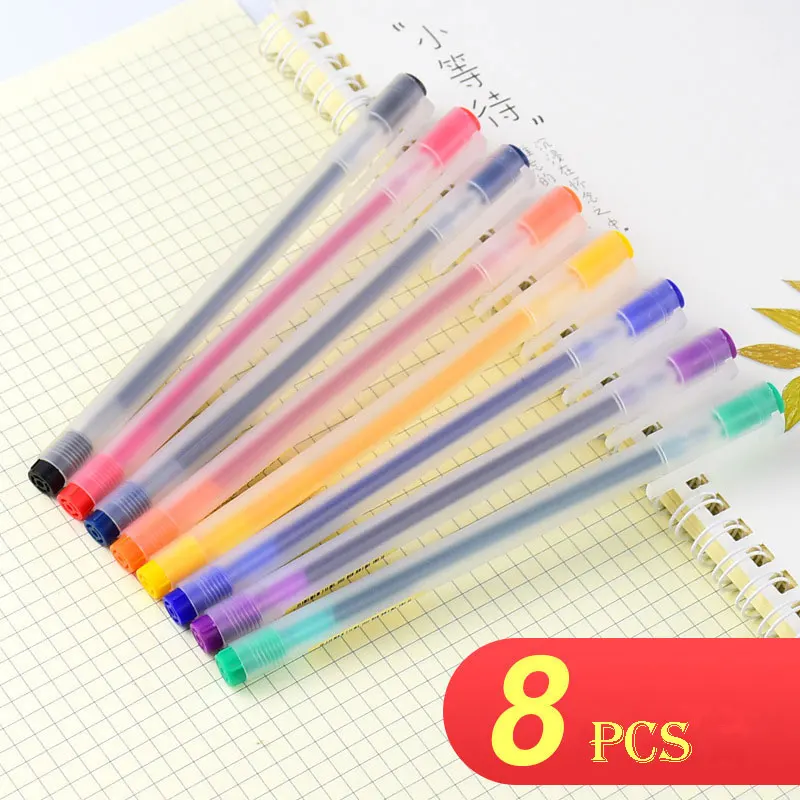 8 PCS Colored Gel pens School ballpoint pens Stationery Journal ...