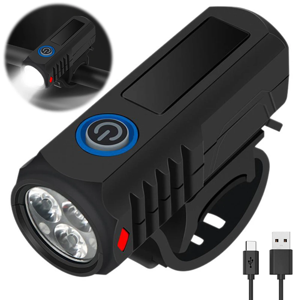 Bright Bicycle Light 3 LED Front USB Type-C Rechargeable MTB Mountain ...
