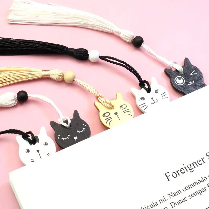Cartoon-Cat-Wooden-Bookmarks-With-Tassels-Creative-Bookmarks-Children ...