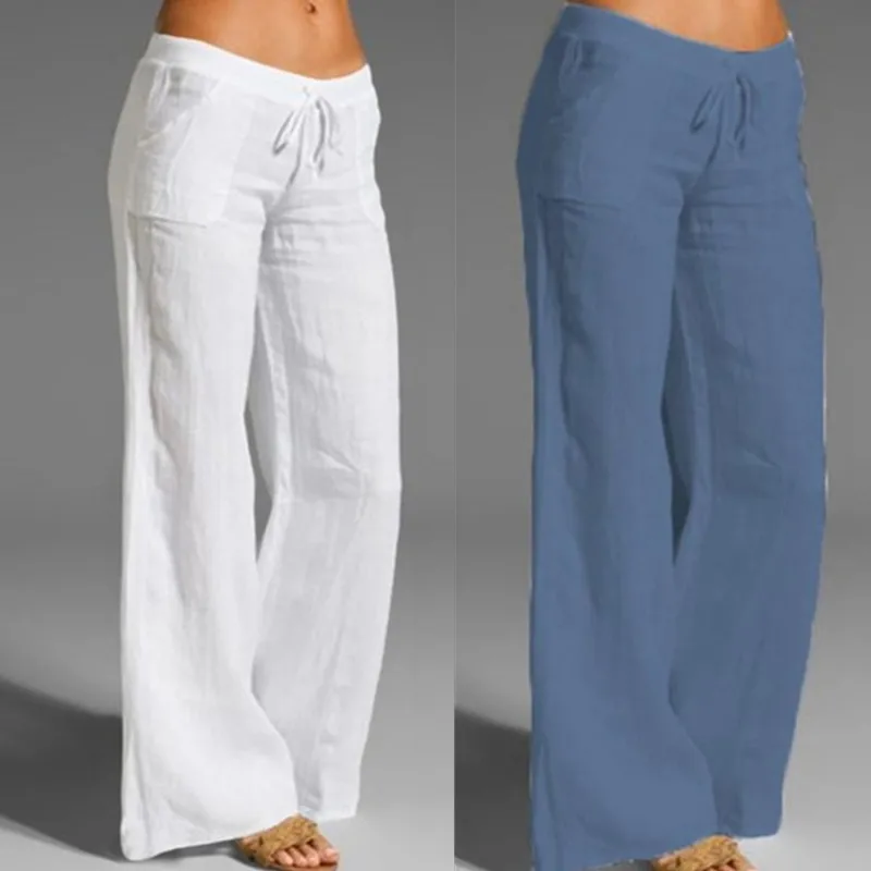 Pantalones bombachos de lino y algodón para mujer, pantalón holgado de ...