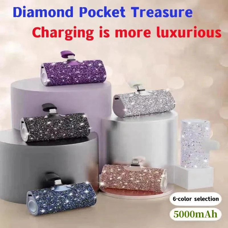 Ins Fashion Gift Girl Mini Smart Power Bank 5000mAh Shiny Diamond ...