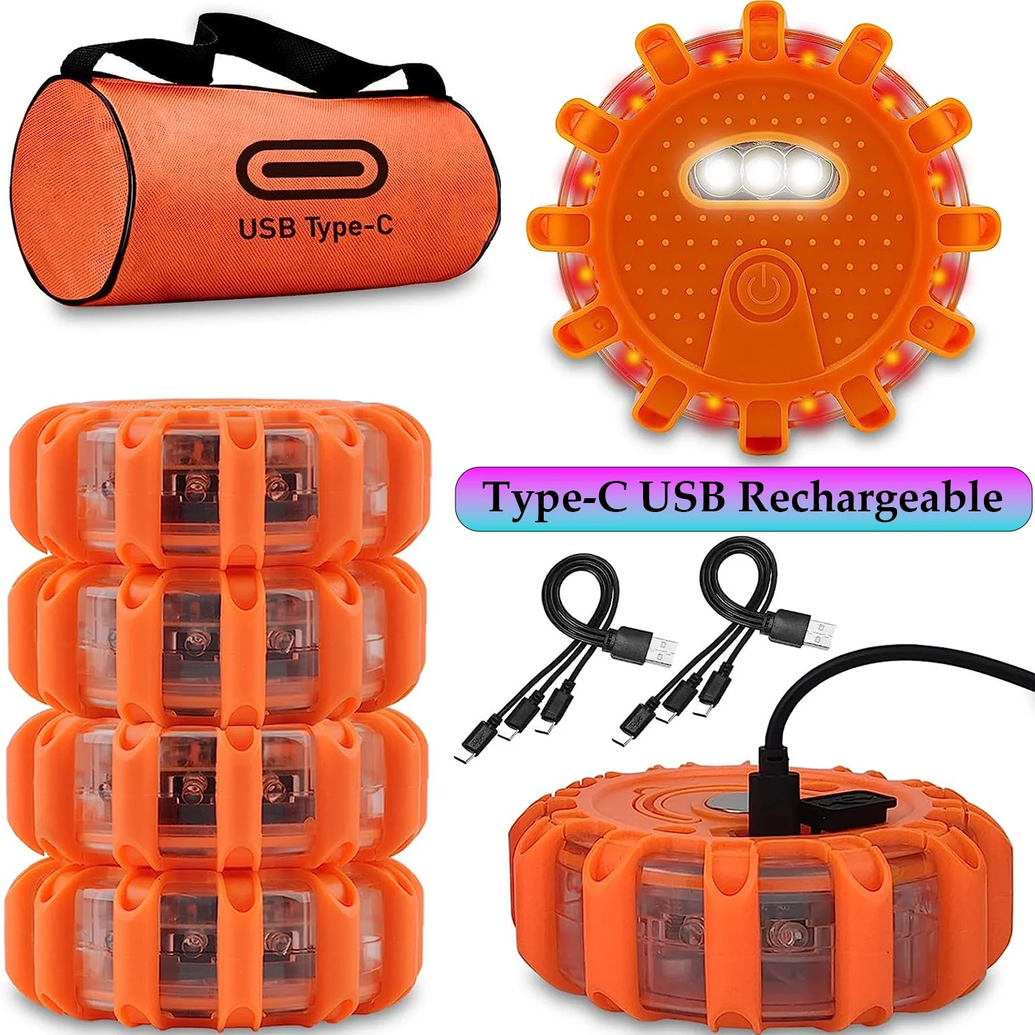 USB-Rechargeable-LED-Road-Flares-Emergency-Lights-Roadside-Warning-Car ...