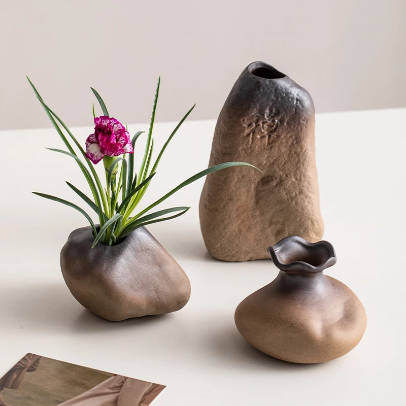 Creative Irregular Stone Shape Ceramic Vase Flowers Plant Potted ...