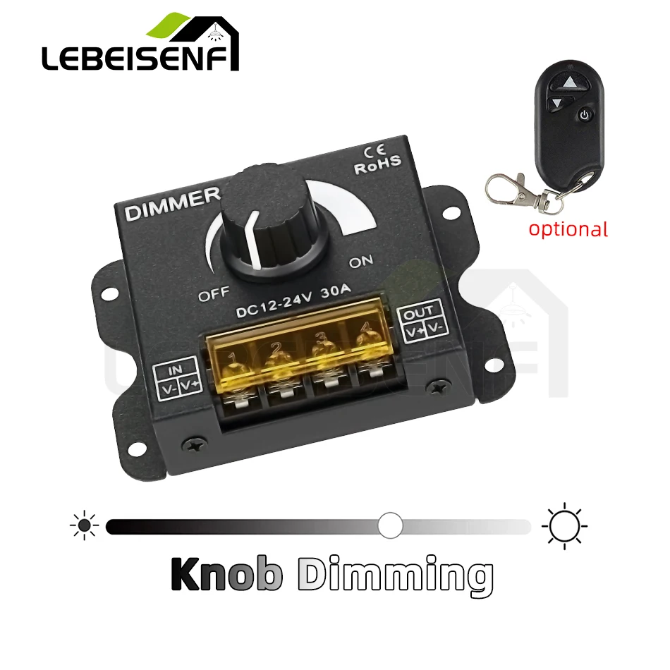 LED Knob Dimmer Switch DC 12V 24V 30A High Power Voltage Regulator 3 ...