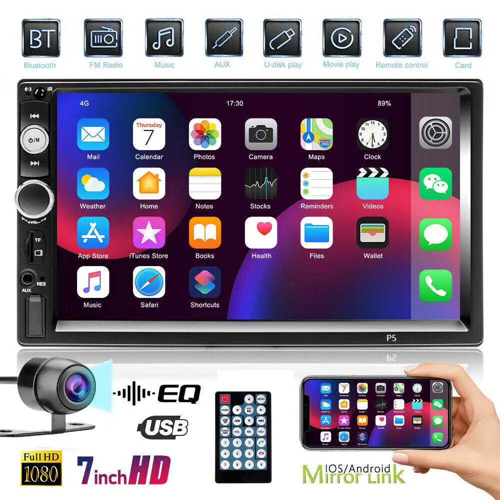Bileeko Car Stereo Double Din Car Radio 7 Inch Hd Player Mp5 Touch