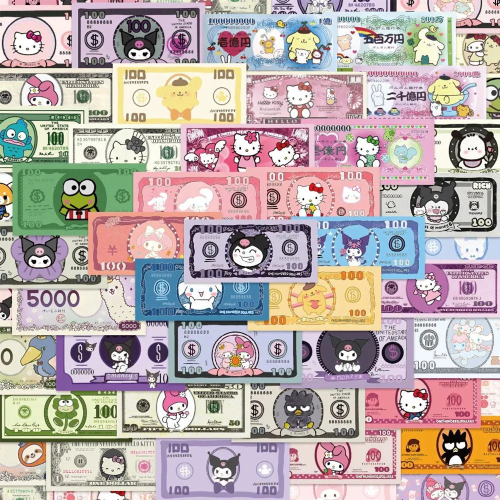 Cute-Sanrio-Money-Banknotes-Adesivos-de-desenhos-animados-Kawaii-Kuromi ...