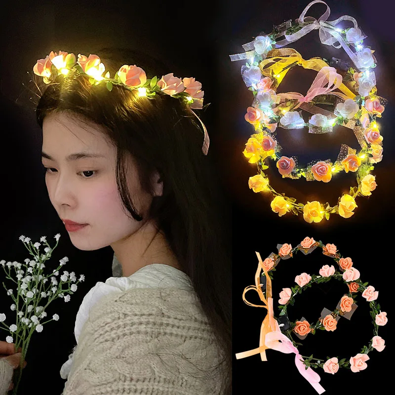 Corona-de-flores-LED-luminosa-diadema-Led-corona-de-flores-corona ...