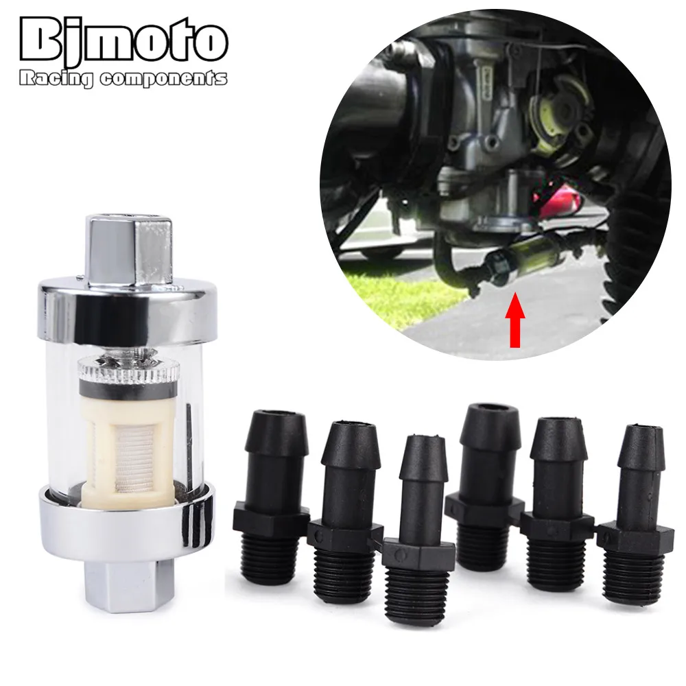 Universal Chrome Real Glass Re-Cleanable Inline Fuel Filter long short ...