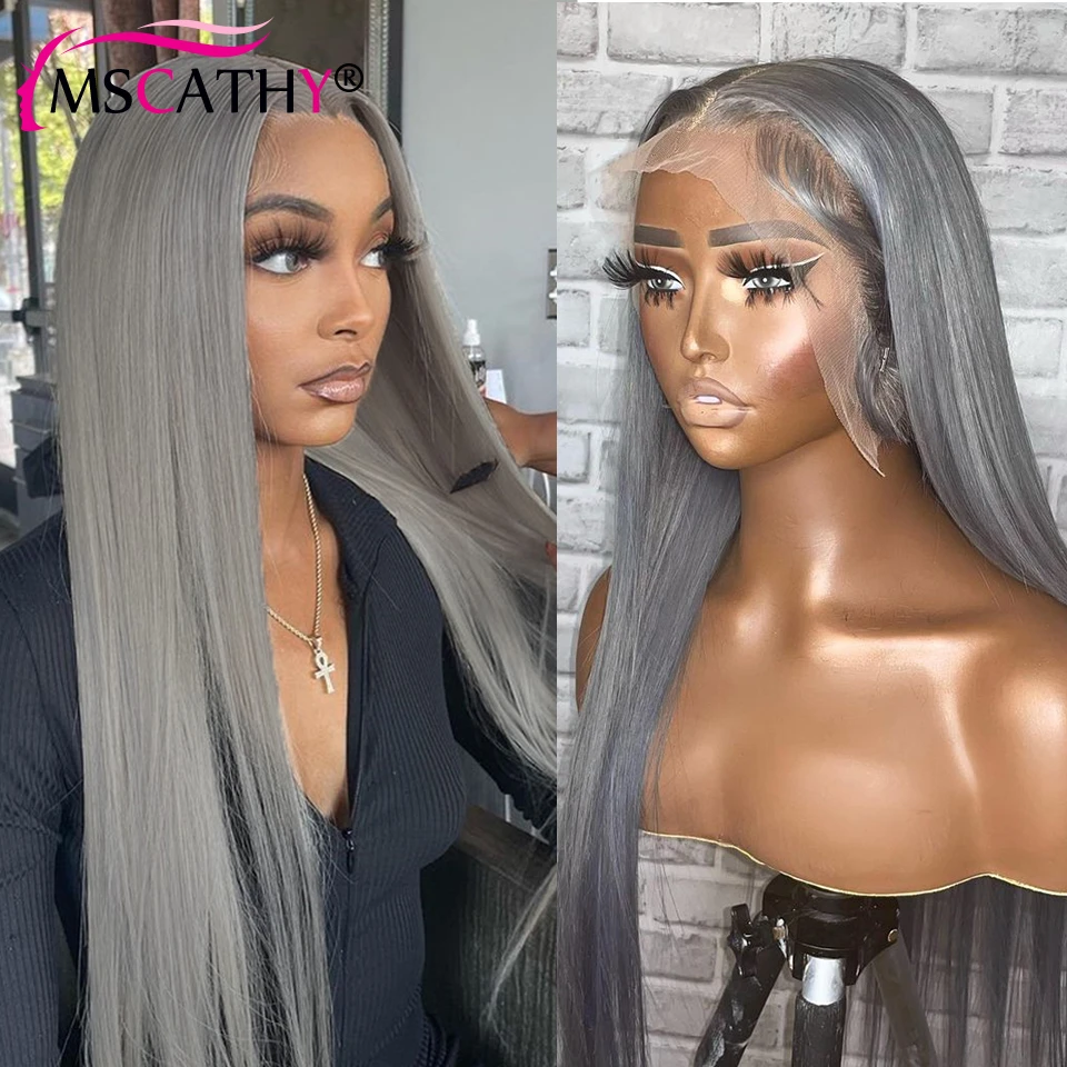 Grey Colored Lace Front Wigs For Women HD Transparent Lace Gray Frontal ...