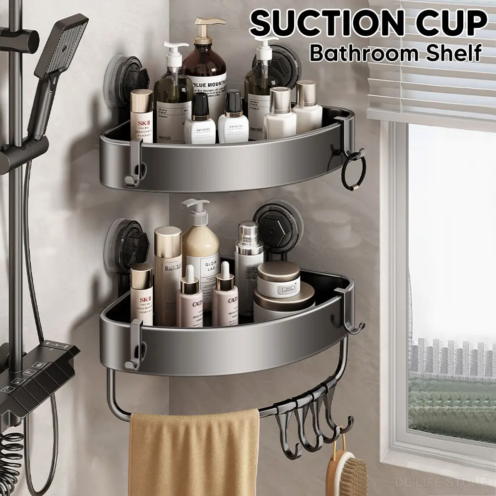 Suction-Cup-Shelf-For-Bathroom-Aluminum-Shower-Organizer-Wall-Corner ...