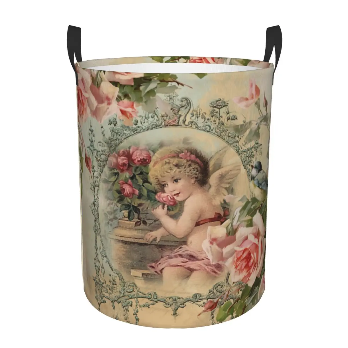 Custom-Victorian-Angel-Vintage-Rose-Laundry-Basket-Collapsible-Clothing ...