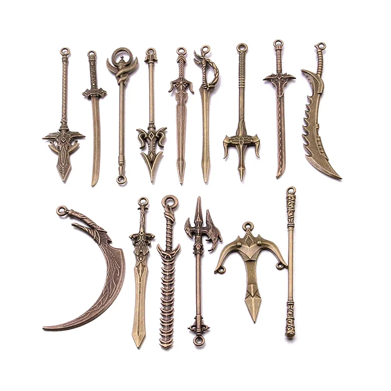 10PCS 15 Styles Wholesale Mixed Alloy 2 Color Knight Sword Knife Gun ...