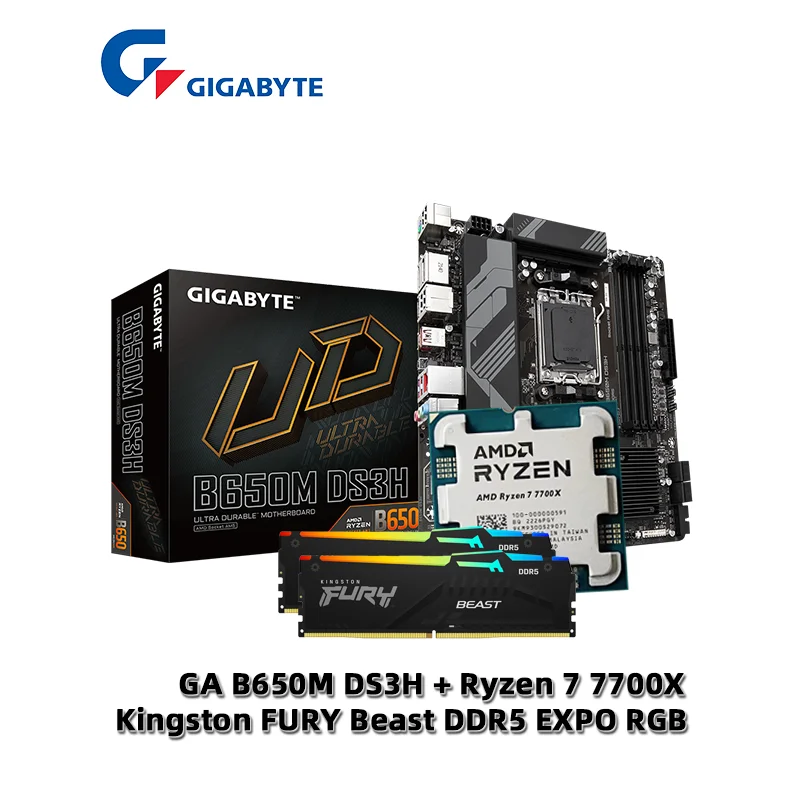 Placa mãe AMD Ryzen 7, 7700X, CPU R7 7700X, GA B650M, DS3H, DDR5, 32 GB ...