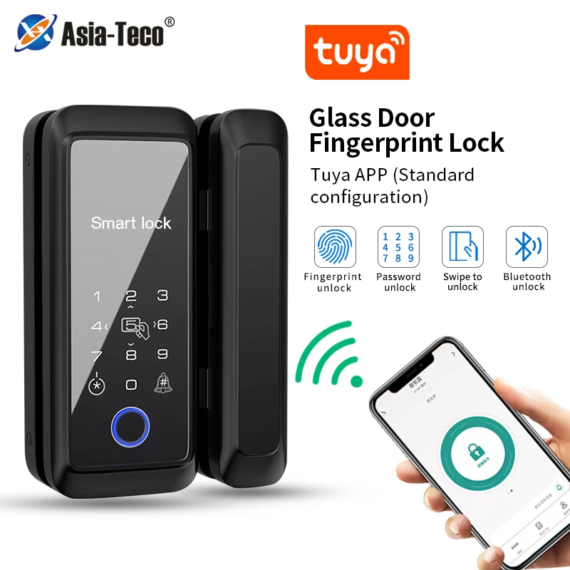 Tuya 앱 스마트 유리 도어 생체 인식 지문 잠금 장치, 블루투스 전자 제어 도어락, RFID 카드 C2 tuya 사용, 13 ...