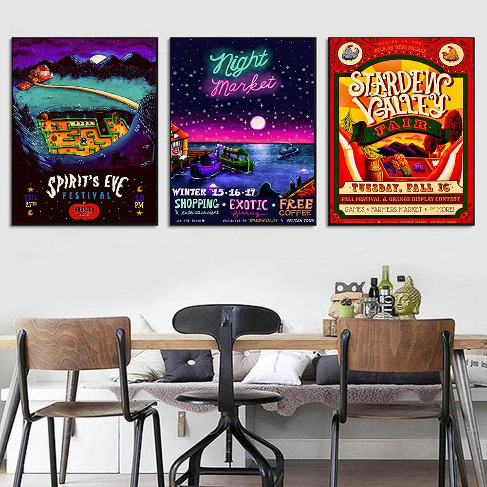 Stardew Valley Event Poster Nordic Flower Dance Night Market Canvas ...