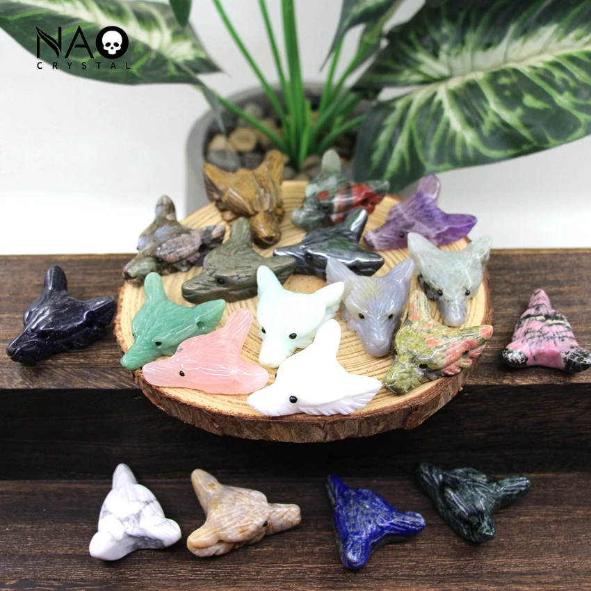 1.4" Wolf Head Pendants Healing Crystal Quartz Amethyst Stone Carved ...