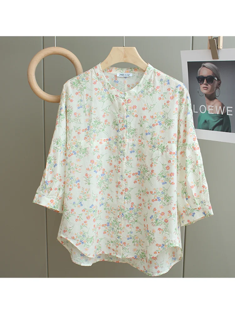 Lamtrip Unique Rustic Little Flowers Print Stand Collar 3/4 Sleeve ...