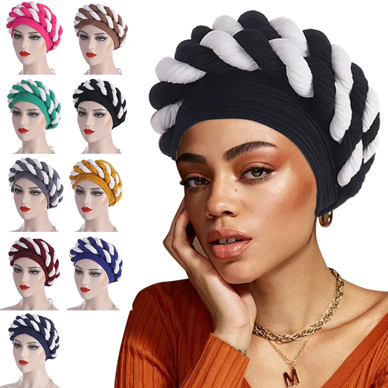 Double Color Braids Turban Hats for Women Muslim Forehead Cross Hijab Double Color Braids Turban Hats for Women Muslim Forehead Cross Hijab
